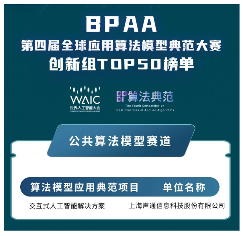 声通科技荣登BPAA第四届全球应用算法模型典范大赛TOP50_中金在线财经号